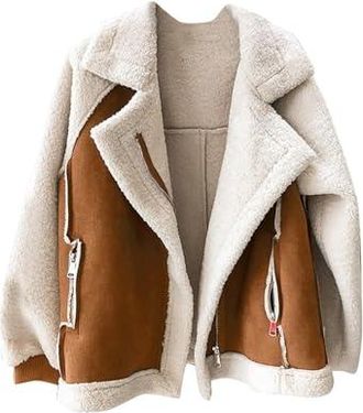 Generic Veste en polaire pour femme douce &agrave; doublure sherpa, style &eacute;l&eacute;gant, col &agrave; revers, en simili-su&egrave;de, en faux cuir, manteau chaud dhiver, v&ecirc;tement dext&eacute;r