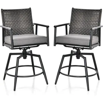 Costway Lot de 2 Chaises de Jardin avec Coussin Amovible, chaises pivotantes &agrave; 360&deg; avec Cadre en m&eacute;tal, Fauteuil dExt&eacute;rieur avec Dossier en Rotin pe Double