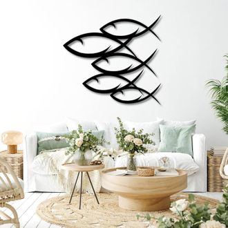 Generic Schwarze Metall-Wandkunst Fischschwarm, Maritime Metall-Wanddekoration f&uuml;r drinnen und drau&szlig;en, Moderne Skulptur mit Fischschwarm-Motiv f&uuml;r Wohnzimmer