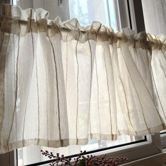 A.Monamour Gardine Scheibengardinen Kurzstores Halbtransparenter Gestreifter Voile Vorhang Kurzvorhang Kurzgardinen Küchengardine Küche Vorhang Fenster Kurz Stor