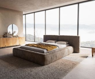 DELIFE Polsterbettgestell Coperti 140x200 cm Mikrofaser Taupe Vintage, Polsterbetten