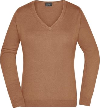 James & Nicholson Damen V-Pullover - Leichter Strickpullover in hochwertiger Ausf&uuml;hrung | Farbe: camel | Gr&ouml;sse: XXL