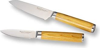 Echtwerk 2-teiliges Damaszener Messer Set, Santokumesser ca. 13cm/Schälmesser ca. 8cm, Küchenmesser, Gemüsemesser, Damaststahl, Messergriffe aus Pakka-Holz, In