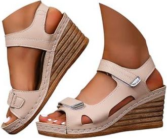 Generic Sandales compens&eacute;es orthop&eacute;diques pour femme 2025 - Sandales d&eacute;t&eacute; habill&eacute;es en li&egrave;ge - Bout ouvert - Sangle de cheville - Style boh&egrave;me - Confortables 