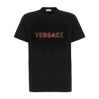 Versace Besticktes Baumwoll-Jersey-T-Shirt mit normaler Passform - - Tops - Herren - Schwarzk - M