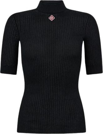 Casablanca Femme, Pulls, Noir, Taille: 42 FR Haut &agrave; Col Montant C&ocirc;tel&eacute;