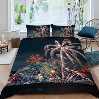 Generic Feuerwerk Bettw&auml;sche 135x200 3D Drucken Meer Bettw&auml;sche-Sets Weiche Kuschelig Mikrofaser Bettbezug mit 2 Kissenbezug 80x80 cm mit Rei&szlig;verschluss R.842