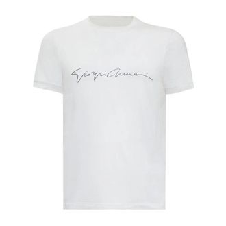 Giorgio Armani Signature Logo T-Shirt - - Tops - Herren - Wei&szlig; - XL