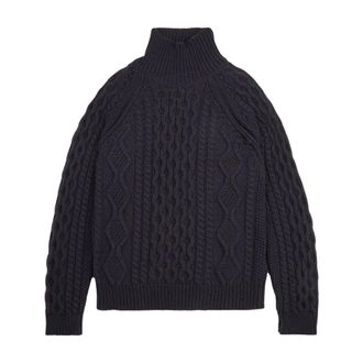 Baracuta Pull Aran &agrave; col montant - Homme - Pulls - Bleu - Taille: L