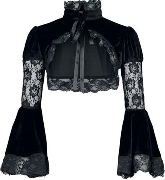 Gothicana by EMP Femme Bol&eacute;ro noir avec garniture en dentelle et manches sup&eacute;rieures bouffantes L