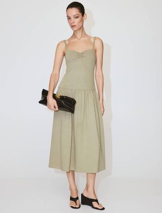 Mango Robe &agrave; col en V fronc&eacute;e kaki - Femme - XXS - MANGO