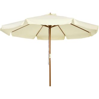 OUTSUNNY Parasol droit rond grande taille de jardin &Oslash; 3,25 x 2,5H m bois de bambou polyester beige