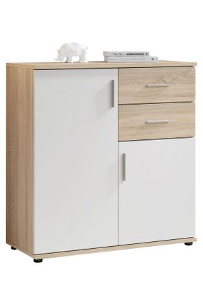 CARRYHOME Kommode Bobby, Weiß, Sonoma Eiche, Kunststoff, 1 Fächer, 2 Schubladen, 80x82x35 cm, Typenauswahl, stehend, Garderobe, Garderoben