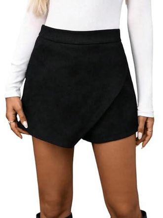 SOLY HUX Jupe &eacute;l&eacute;gante pour femme - Taille haute - Short asym&eacute;trique - Jupe dautomne - Jupe de loisirs - Jupe portefeuille - Avec fermeture &eacute;clair, Noir, M