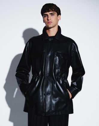 Asos veste de campagne effet cuir noire