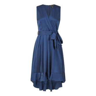 Mela Wickelkleid f&uuml;r Damen, V-Ausschnitt, Satin, &Auml;rmellos (Marine)