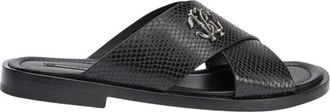 Roberto Cavalli Homme, Chaussures, Noir, Taille: 41 EU Sandales Slides en Cuir Effet Serpent