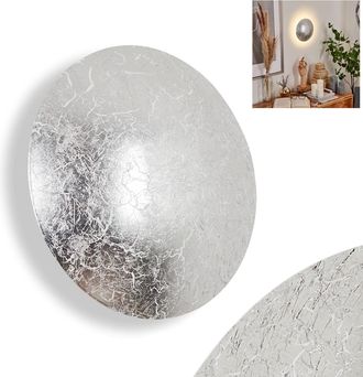 HOFSTEIN LED Wandleuchte Storkyro, moderne Wandlampe aus Metall in Silberfarben, runde Leuchte (Ø 21,5 cm) mit tollem Licht-Effekt an der Wand, 1 x LED 8 Watt 
