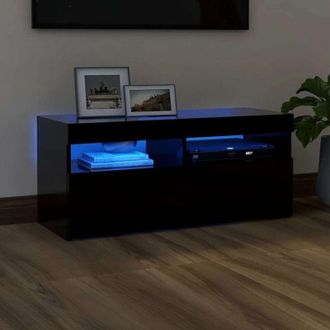 vidaXL Meuble tv avec lumi&egrave;res led noir 90x35x40 cm