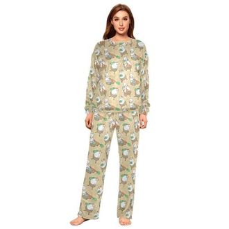 Alaza Ensemble de pyjama en polaire pour femme - Canard jaune - Vêtements de détente deux pièces - Vêtements de nuit thermiques super doux - Taille S, Gophe