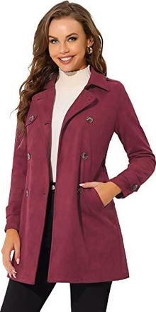 Allegra K Trench-coat à double boutonnage en faux suède avec ceinture manteau pour femmes costume dHalloween Rouge Foncé S