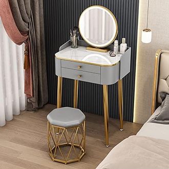 Generic Ensemble de coiffeuse moderne et lumineuse avec miroir - Bureau de maquillage compact et tabouret pour petits espaces de chambre à coucher Coiffeuse é