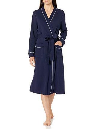 Amazon Essentials Peignoir Long En Tissu Nid DAbeille Léger (Grandes Tailles Disponibles) Femme, Bleu Marine, 5XL Grande taille