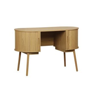 Sweeek Bureau Ovale d&eacute;cor Bois rainur&eacute; avec Deux espaces de Rangement. L 120 x P 55 x H 77 cm