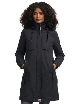 Navahoo Veste dhiver longue pour femme (XS-3XL) - Capuche amovible, imperm&eacute;able, parka, ceinture int&eacute;rieure, veste chaude pour femme - N039, Noir, M