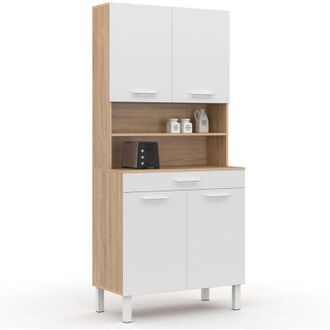 IDMarket Idmarket - Buffet de cuisine 80 cm cina 4 portes + tiroir façon hêtre et blanc