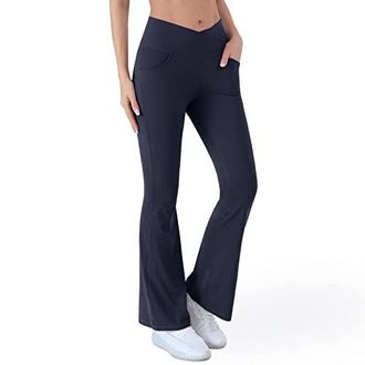 Generic Pantalon de yoga pour femme avec poches, pantalon de sport, opaque, taille V, pantalon de yoga, legging de sport &eacute;vas&eacute;, pantalon &eacute;vas&eacute;, pantalon de sp