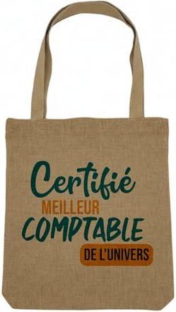 Fabulous Sac Shopping Tote Bag Aspect Lin - Certifi&eacute; meilleur Comptable de lunivers Entreprise Employee - Sac de Courses Toile Epaisse 360g Beige Naturel Cabas