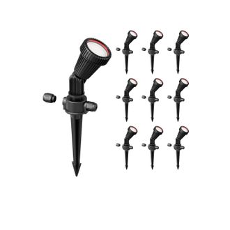 LEDs Com 10 Stück Gartenstrahler mit Erdspieß PIRK für außen, IP44, schwarz, inkl. GU10 LED, 3-Stufen max. 500lm warmweiß