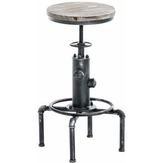 Clp Tabouret de bar Lumos avec assise en bois style industriel Argent antique