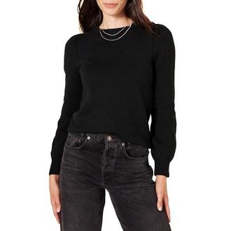 Amazon Essentials Pull Ras du Cou &agrave; &Eacute;paules Pliss&eacute;es Doux Au Toucher Femme, Noir, M