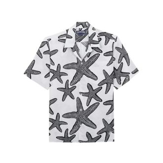 Vilebrequin Homme, Chemises, Blanc, Taille: M Linen Bowling Shirt Starlettes