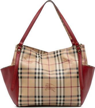 Burberry Shopper - Small Leather Trimmed Haymarket Check Coated Canva - Gr. unisize - in Braun - für Damen