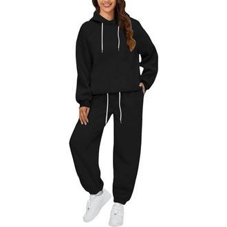 Generic Ensemble complet 2 pi&egrave;ces pour femme - Sweat &agrave; capuche grande taille avec cordon de serrage - Ensemble de v&ecirc;tements de d&eacute;tente - Ensembles de loisirs 