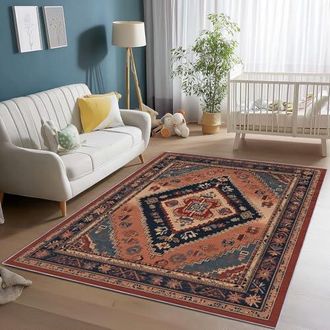 Generic Tapis &agrave; Poils Courts Brun rouge&acirc;tre pour Chambre et Salon, Design Style Traditionnel Antique Motif Bordure, Antid&eacute;rapant et Lavable en Machine, Tapis 