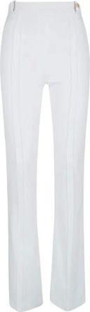 Elisabetta Franchi Femme, Pantalons, Blanc, Taille: 38 FR Pantalon en cr&ecirc;pe stretch double &eacute;paisseur avec breloque logo