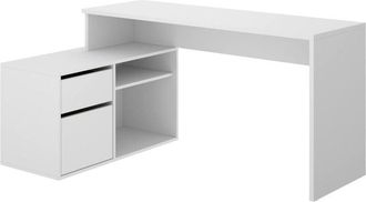 Dmora Schreibtisch Gardena, Mehrzweckschreibtisch f&uuml;r B&uuml;ro oder Schlafzimmer, Mehrzweck-Ecktisch, 139 x 92 x 75 cm, Wei&szlig; und Eiche - Dmora