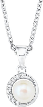 s.Oliver Kette mit Anhänger 925 Sterling Silber Damen Halsschmuck, mit Zirkonia synth., mit Süßwasserzuchtperle, 42+3 cm, Silber, Kommt in Schmuck Geschenk Box
