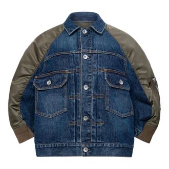 sacai Femme, Vestes, Bleu, Taille: 40 FR Denim x Nylon Twill Jacket