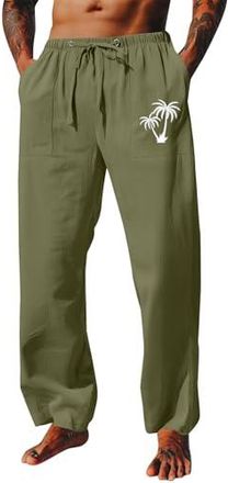 Generic Pantalon en lin pour homme - Coupe ample - Pantalon chino pour homme - Pantalon cargo long - Pantalon cargo d&eacute;contract&eacute; - Jambe droite - Pantalon chin