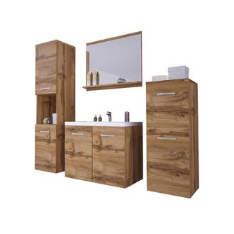 Mirjan24 Badmöbel Set Maja mit Waschbecken und Siphon, Modernes Badezimmer, Komplett, Spiegel, Waschtisch, Hochschrank, Hängeschrank Möbel (Wotan)