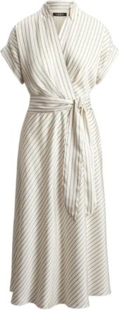 Ralph Lauren Femme, Robes, Beige, Taille: 44 FR Robe midi &agrave; rayures crois&eacute;es et col en V
