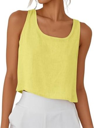 Generic Debardeur Femme Chic et &eacute;l&eacute;gant Chemisier sans Manche D&eacute;bardeur Top en Coton et Lin Ete Haut Chic et Elegant Fluide Ample Caraco Vetement Femme Tee Sh