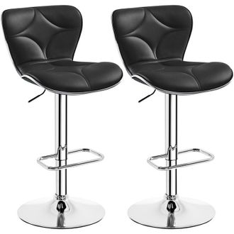 Yaheetech Yaheetech - Lot de 2 tabourets de bar r&eacute;glables en hauteur - Similicuir noir - Dossier haut et repose-pied - Si&egrave;ges pivotants 360&deg; ergonomiques