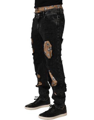 Dolce & Gabbana Mens Black Distressed Cotton Straight Denim Jeans Clothing