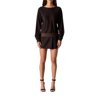 CHRISTOPHER ESBER Lederg&uuml;rtel Magyar Merino L/S Minikleid - - Dresses - Damen - Braun - M